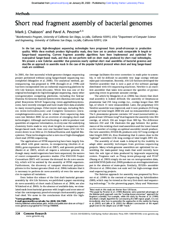 (PDF) Short read fragment assembly of bacterial genomes