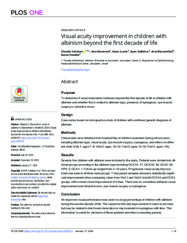 Visual acuity improvement in children with albinism beyond the first ...