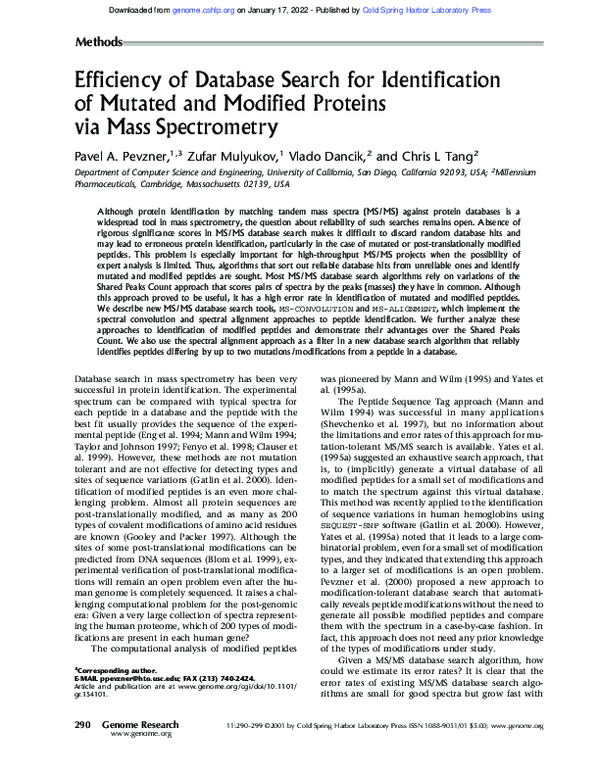 (PDF) Efficiency of Database Search for Identification of Mutated and ...
