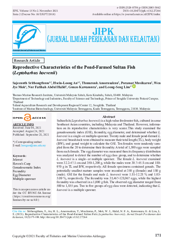 (PDF) Reproductive Characteristics of the Pond-Farmed Sultan Fish ...