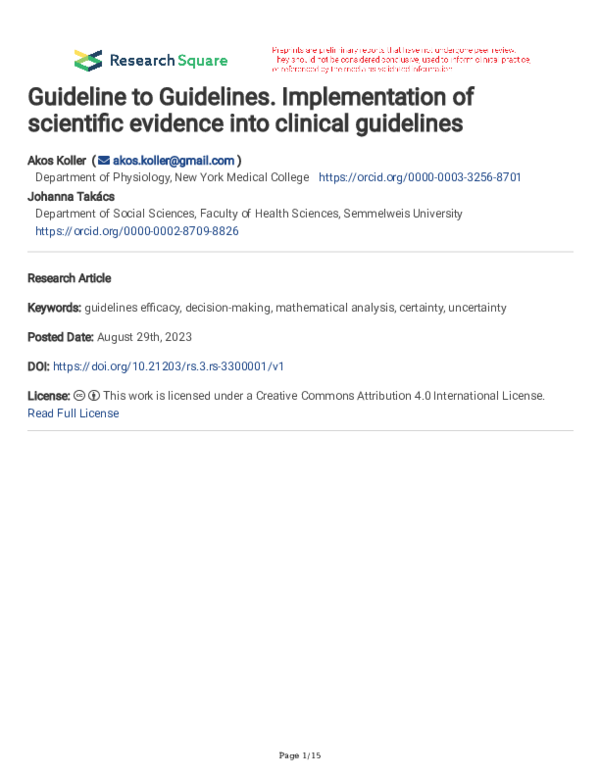 (PDF) Guideline to Guidelines. Implementation of scientific evidence ...