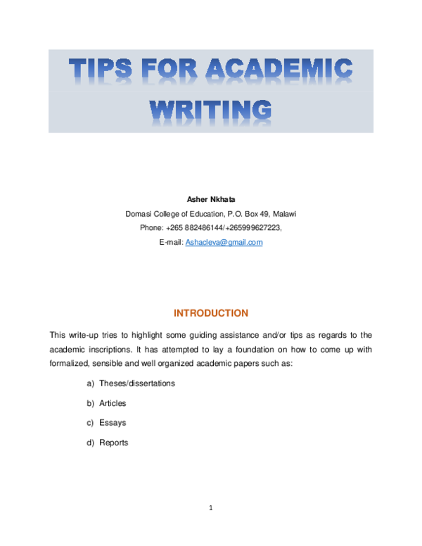 (PDF) TIPS FOR ACADEMIC WRITING
