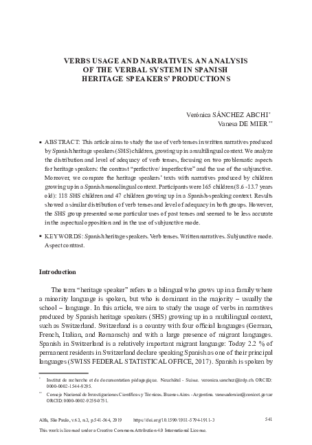 (PDF) Verbs Usage and Narratives. An Analysis of the Verbal System in ...