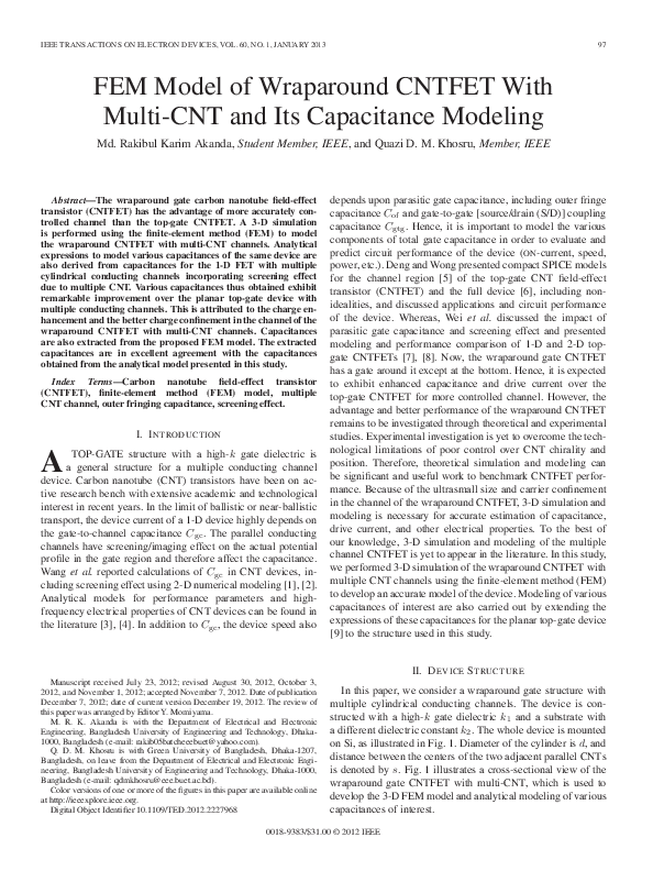 (PDF) FEM Model of Wraparound CNTFET With Multi-CNT and Its Capacitance ...