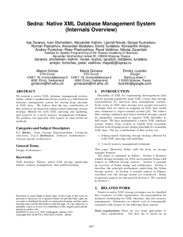 (PDF) Sedna: Native XML database management system (internals overview) | Ilya Taranov ...