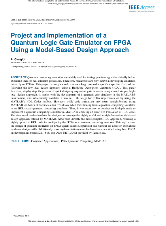 Pdf Project And Implementation Of A Quantum Logic Gate Emulator On Fpga Using A Model Based