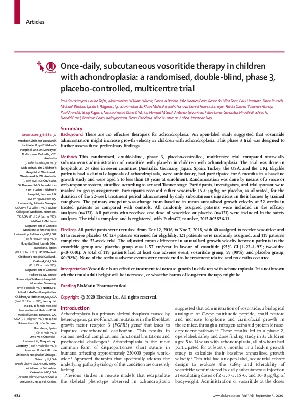 (PDF) Once-daily, subcutaneous vosoritide therapy in children with ...