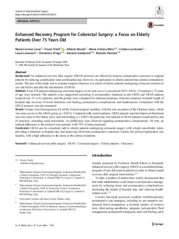 (PDF) Enhanced Recovery Program for Colorectal Surgery: a Focus on ...