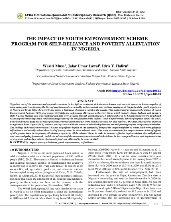 (PDF) The Impact of Youth Empowerment Scheme Program for Self-Reliance ...