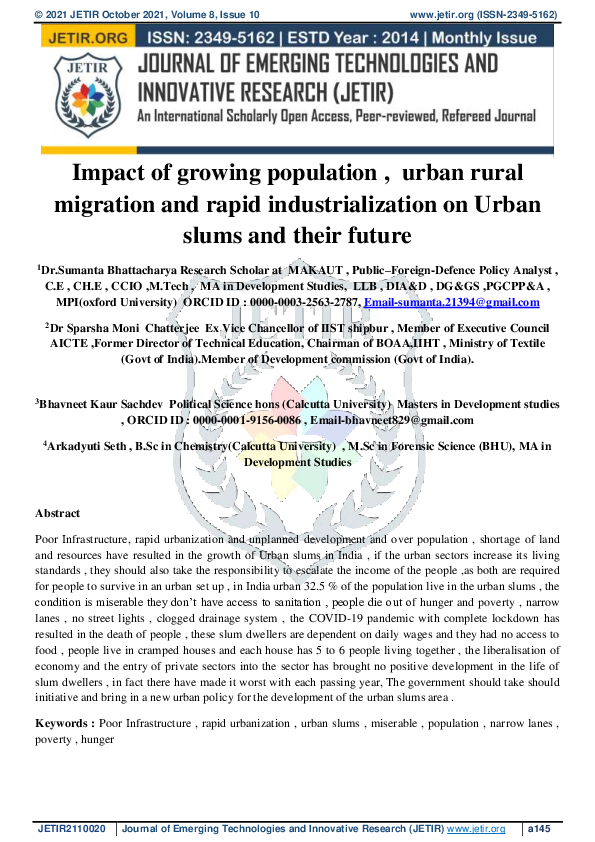 (PDF) Impact of growing population , urban rural migration and rapid ...
