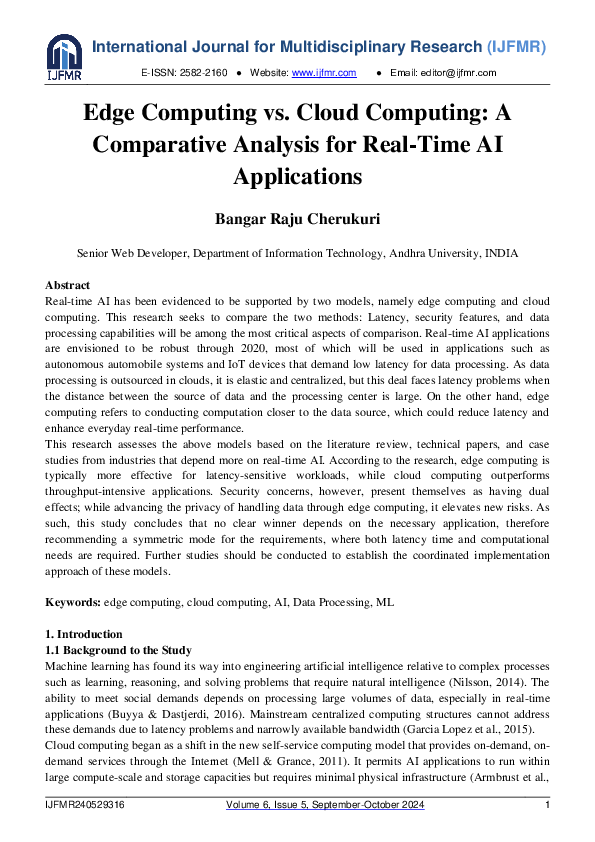 Pdf Edge Computing Vs Cloud Computing A Comparative Analysis For Real Time Ai Applications