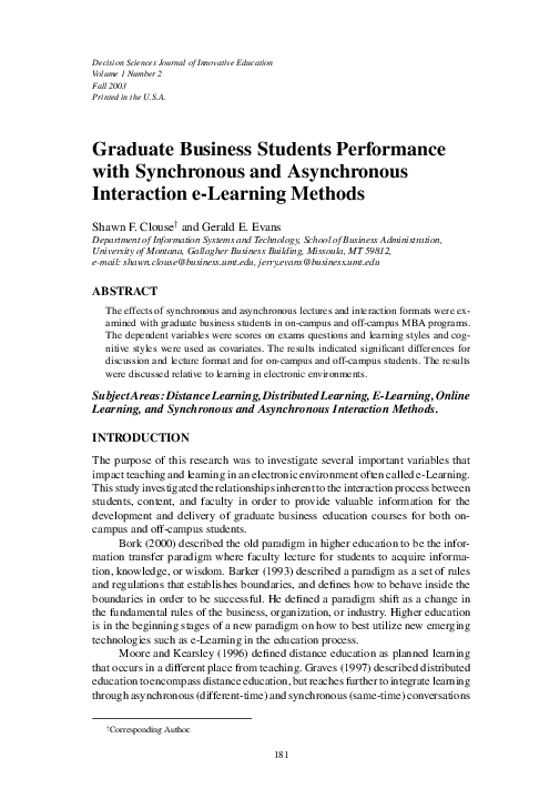 (PDF) Graduate Business Students Performance with Synchronous and Asynchronous Interaction e ...