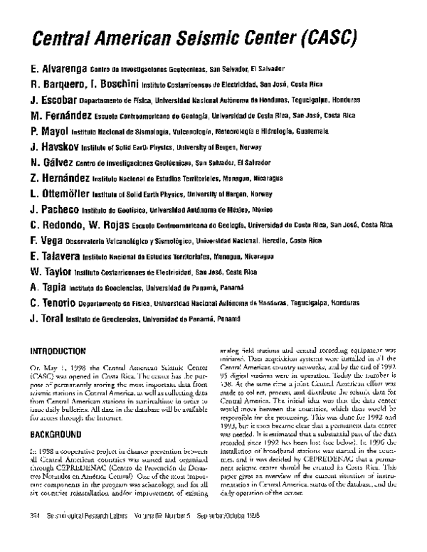 (PDF) Central American Seismic Center (CASC)