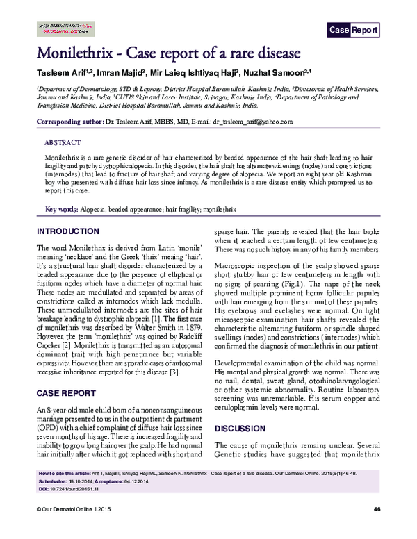 (PDF) Monilethrix – Case report of a rare disease
