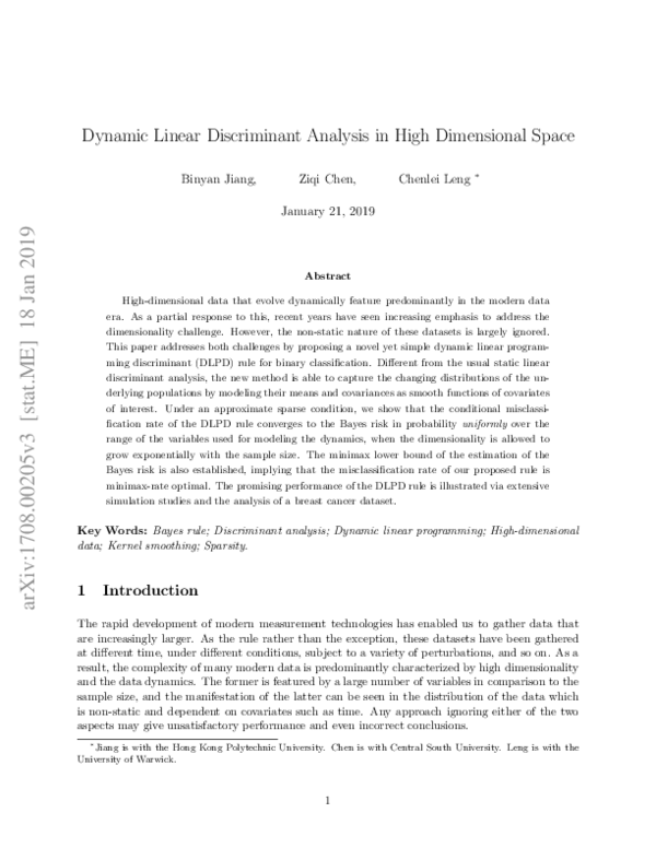 (PDF) Dynamic linear discriminant analysis in high dimensional space