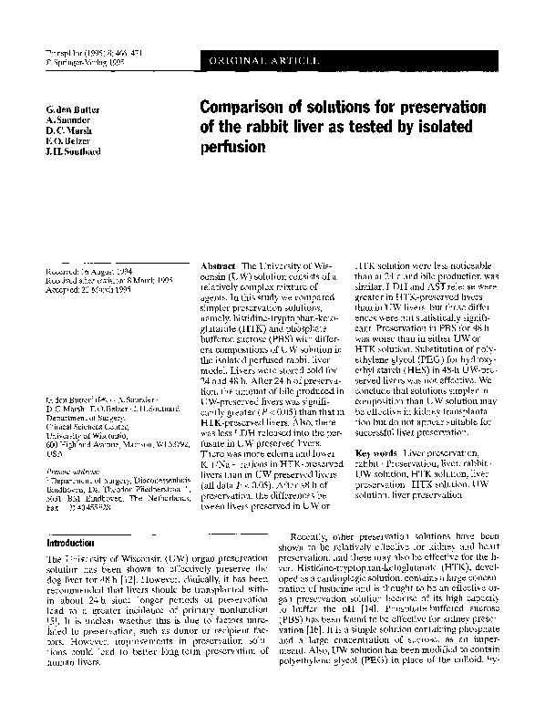 (PDF) Comparison of solutions for preservation of the rabbit liver as ...