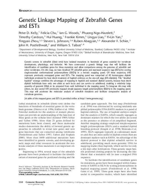 (PDF) Genetic Linkage Mapping of Zebrafish Genes and ESTs