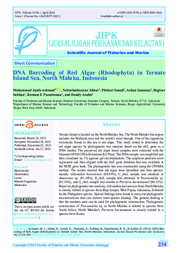 (PDF) DNA Barcoding of Red Algae (Rhodophyta) in Ternate Island Sea ...