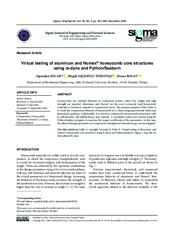(PDF) Virtual testing of aluminum and Nomex® honeycomb core structures ...