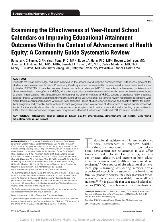 (PDF) Examining the Effectiveness of Year-Round School Calendars on ...