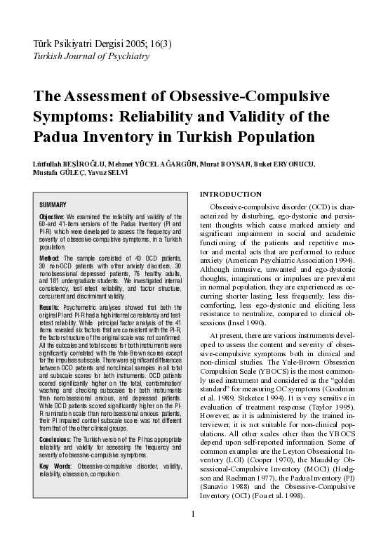 (PDF) [The assessment of obsessive-compulsive symptoms: the reliability ...