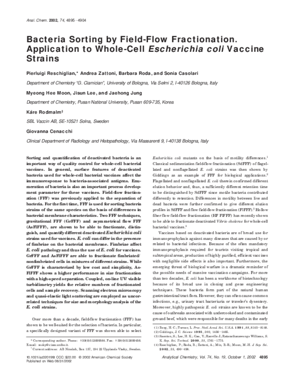 (PDF) Bacteria Sorting by Field-Flow Fractionation. Application to ...