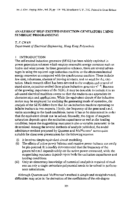 (PDF) Analysis of Self-Excited Induction Generators Under Unbalanced Conditions