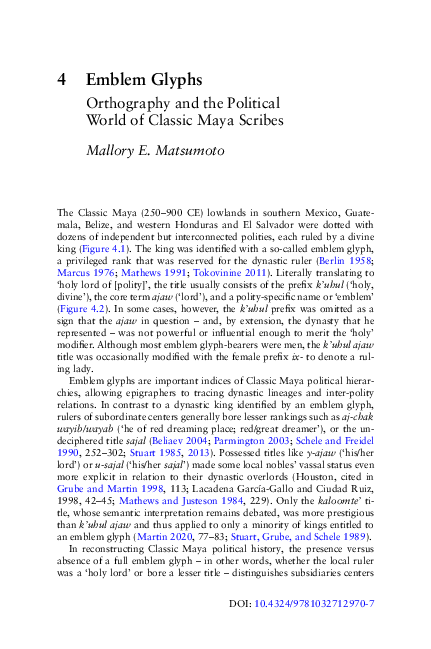 (PDF) Emblem Glyphs: Orthography and the Political World of Classic Maya Scribes