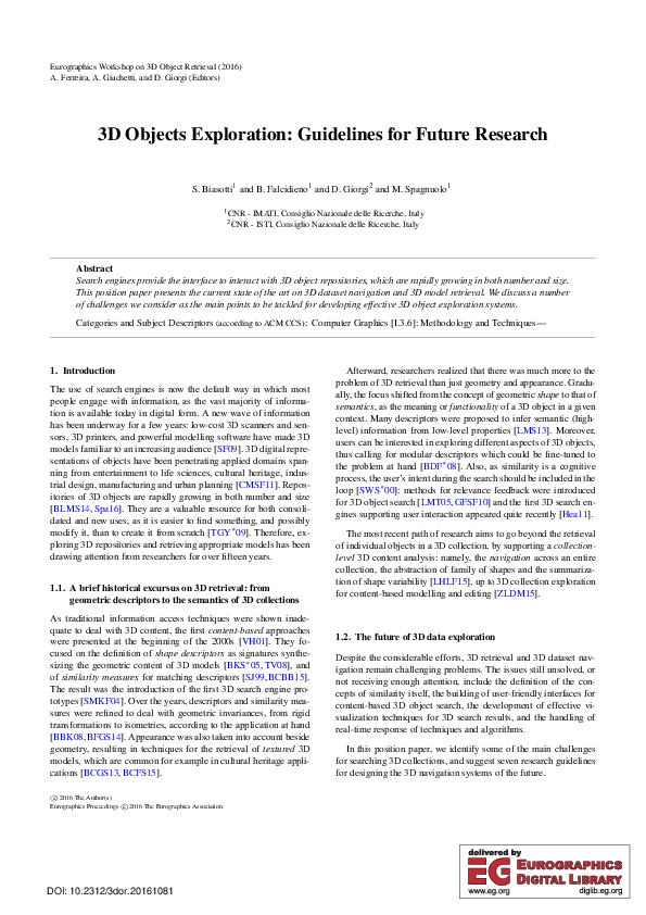 (PDF) 3D objects exploration: guidelines for future research