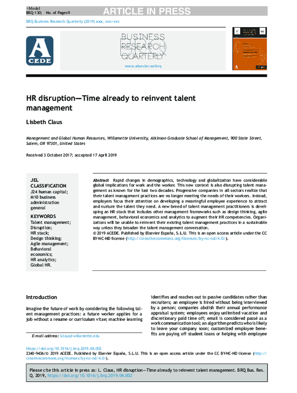 (PDF) HR disruption—Time already to reinvent talent management