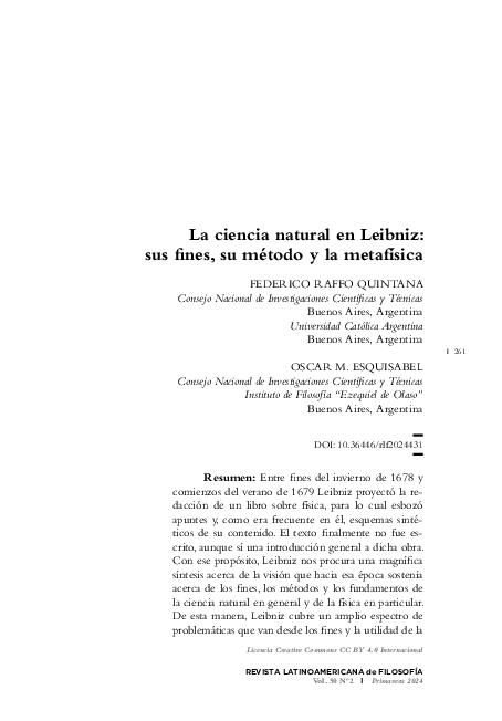 (PDF) La ciencia natural en Leibniz: sus fines, su método y la ...