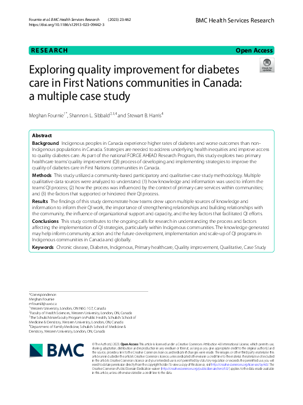 (PDF) Exploring quality improvement for diabetes care in First Nations ...