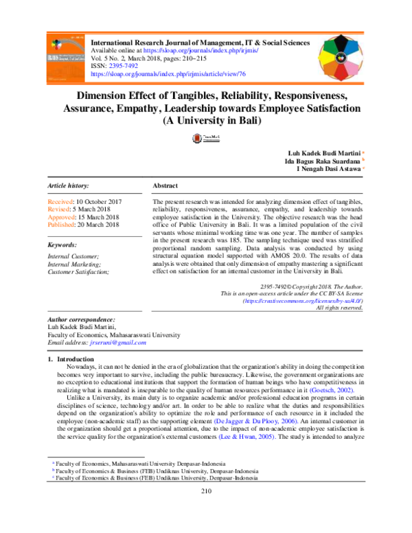 (PDF) Dimension Effect of Tangibles, Reliability, Responsiveness ...