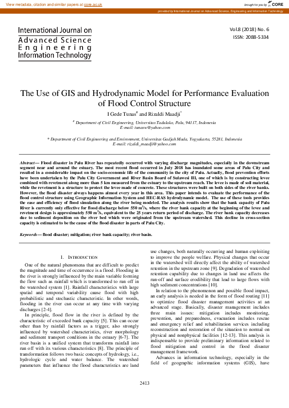 (PDF) The Use of GIS and Hydrodynamic Model for Performance Evaluation of Flood Control Structure