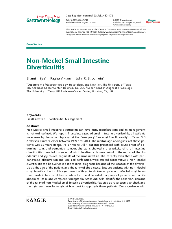 (PDF) Non-Meckel Small Intestine Diverticulitis