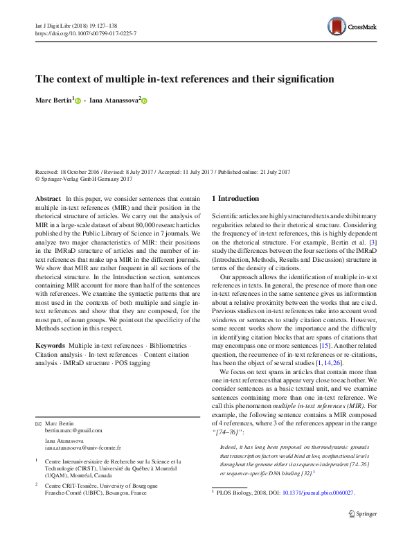 (PDF) The context of multiple in-text references and their signification