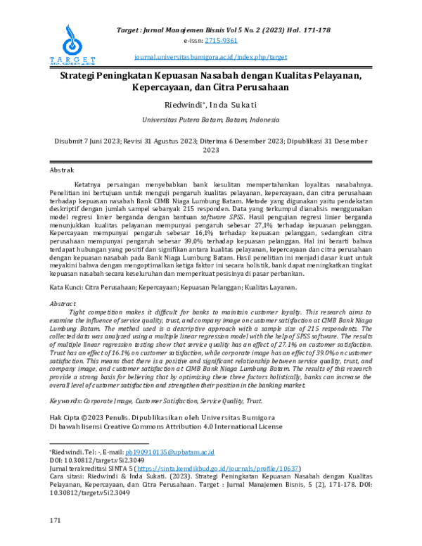Strategi Peningkatan Kepuasan Nasabah dengan Kualitas Pelayanan, Kepercayaan, dan Citra Perusahaan