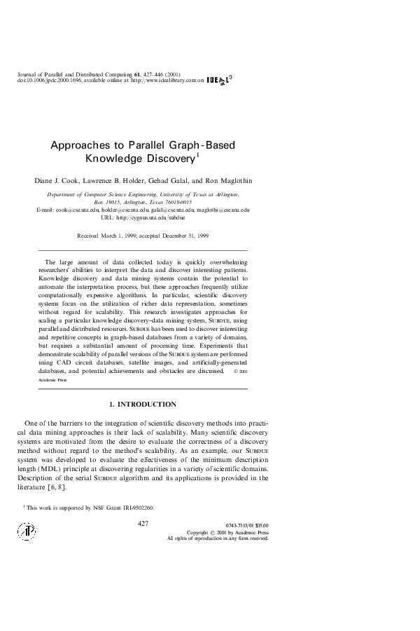 (PDF) Approaches to Parallel Graph-Based Knowledge Discovery | Diane Cook - Academia.edu