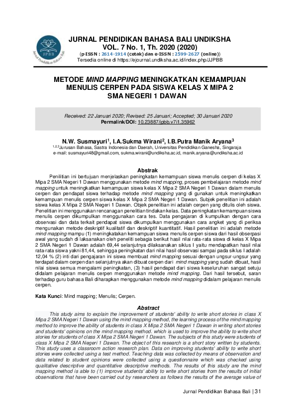 (PDF) Metode Mind Mapping Meningkatkan Kemampuan Menulis Cerpen Pada Siswa Kelas X Mipa 2 Sma ...