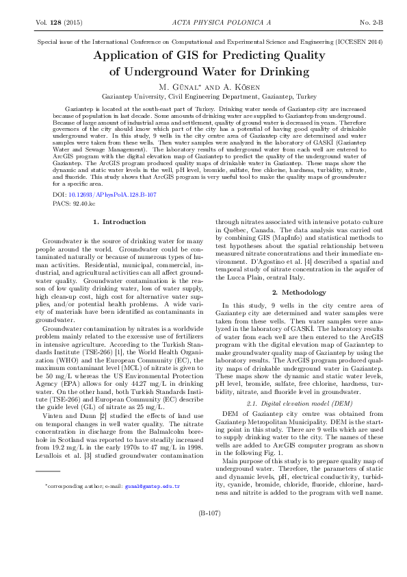 (PDF) Application of GIS for Predicting Quality of Underground Water for Drinking | mustafa ...