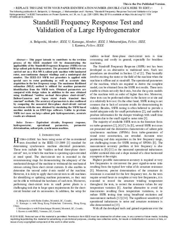 (PDF) Standstill Frequency Response Test and Validation of a Large ...