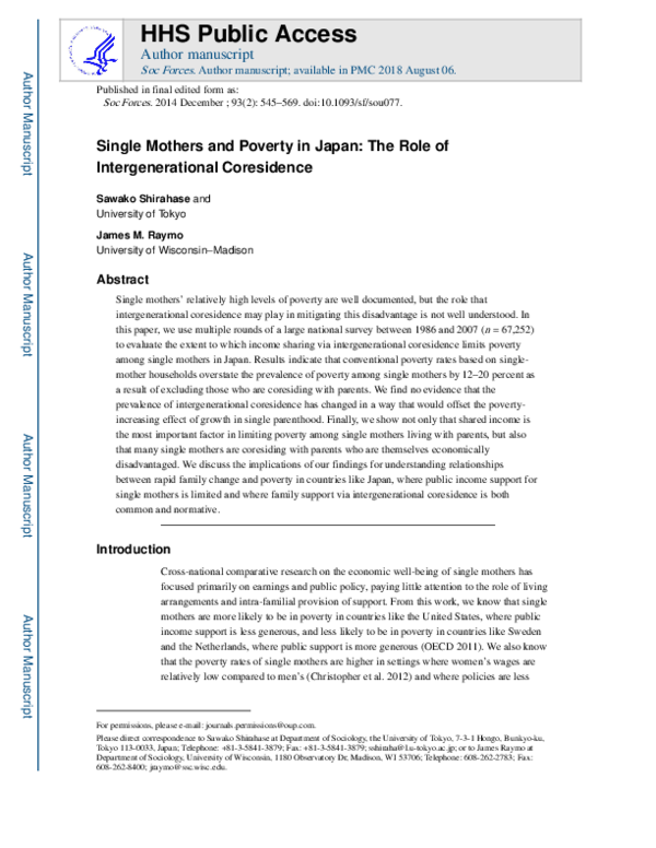(PDF) Single Mothers and Poverty in Japan: The Role of ...