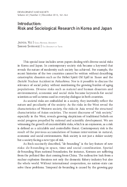 (PDF) Risk and sociological research in Korea and Japan Introduction
