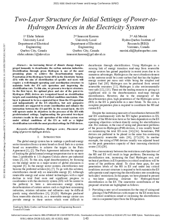 (PDF) Two-Layer Structure for Initial Settings of Power-to-Hydrogen Devices in the Electricity ...
