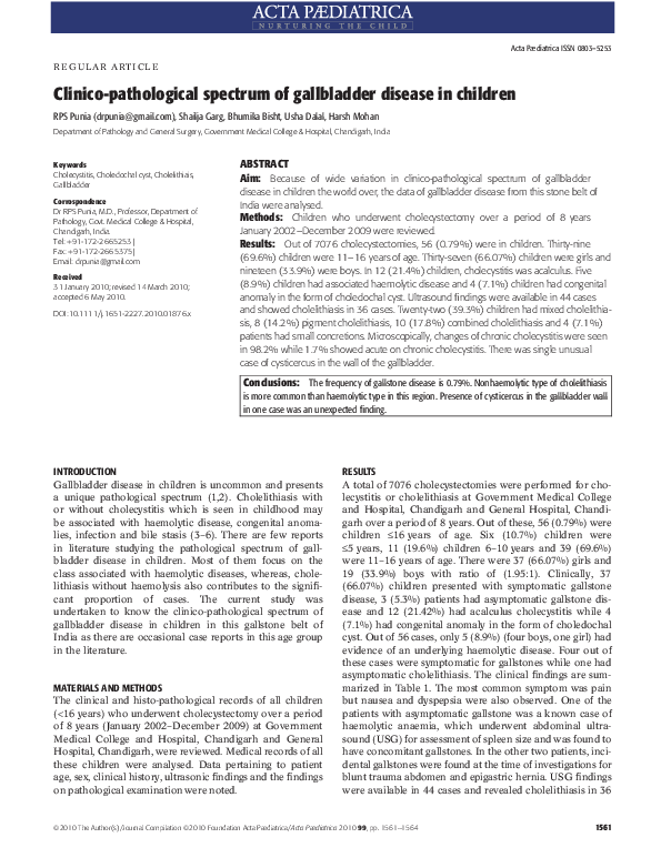 (PDF) Clinico‐pathological spectrum of gallbladder disease in children ...