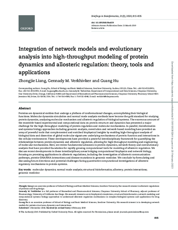 (PDF) Integration of network models and evolutionary analysis into high-throughput modeling of ...