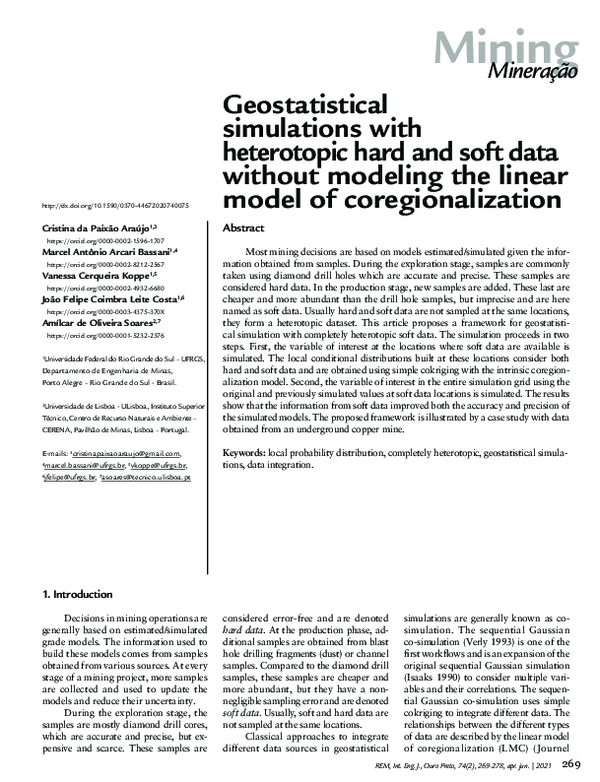 (PDF) Geostatistical simulations with heterotopic hard and soft data without modeling the linear ...