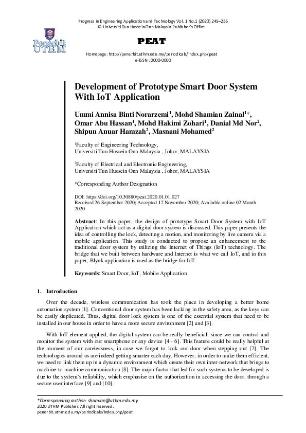 (PDF) Development Of Prototype Smart Door System With IoT Application
