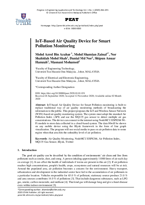 (PDF) IoT-Based Air Quality Device for Smart Pollution Monitoring