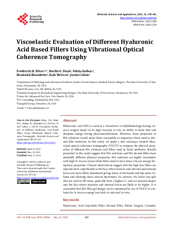 (PDF) Viscoelastic Evaluation of Different Hyaluronic Acid Based ...